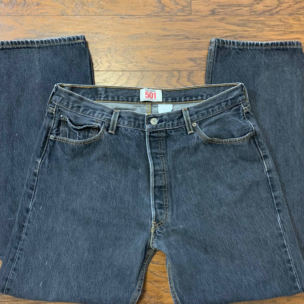 Levi's Classic Button Fly 501's Straight Leg Black De… - Gem